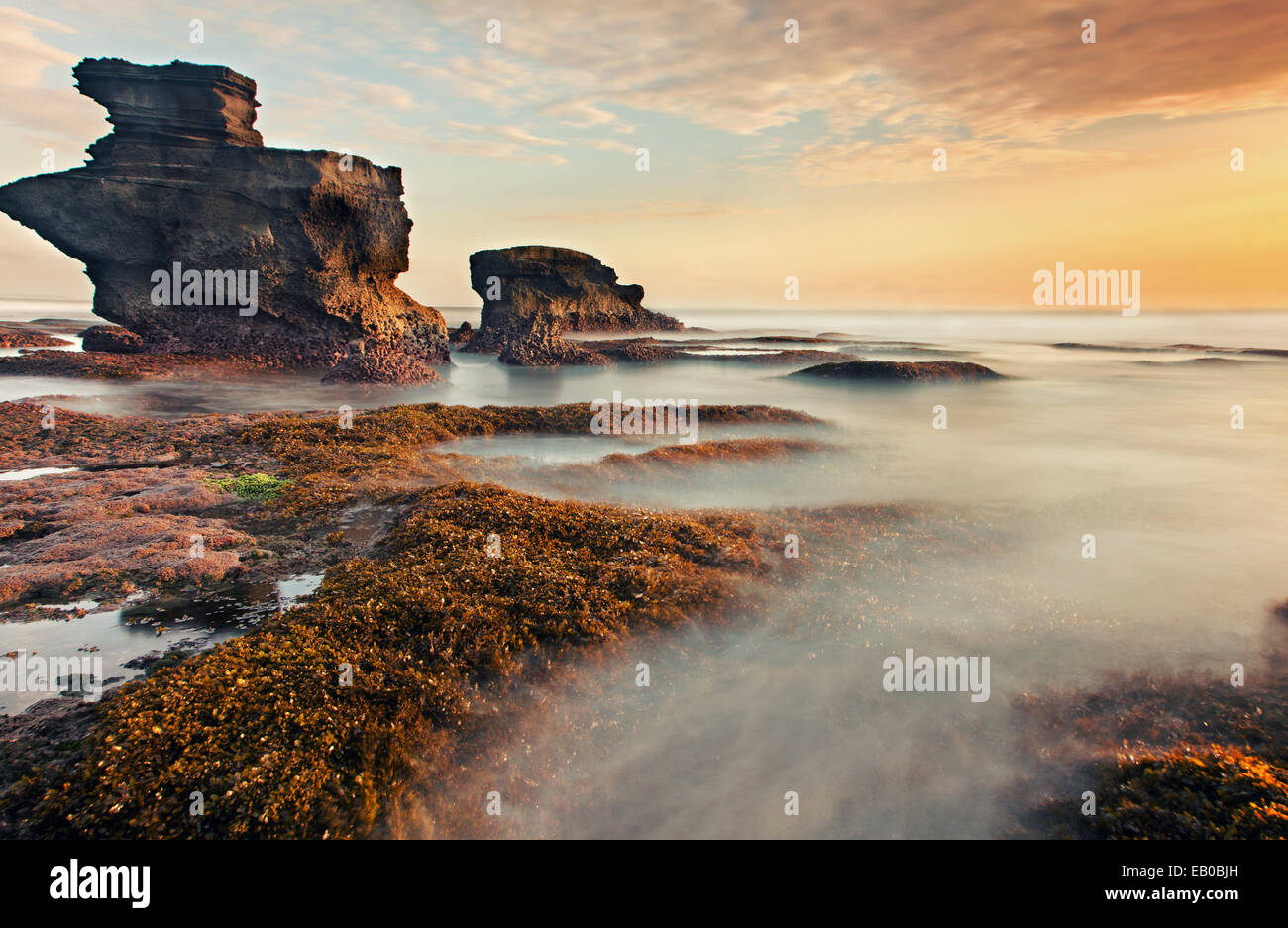 Awesome sea stacks with misty sea created with long exposure ...