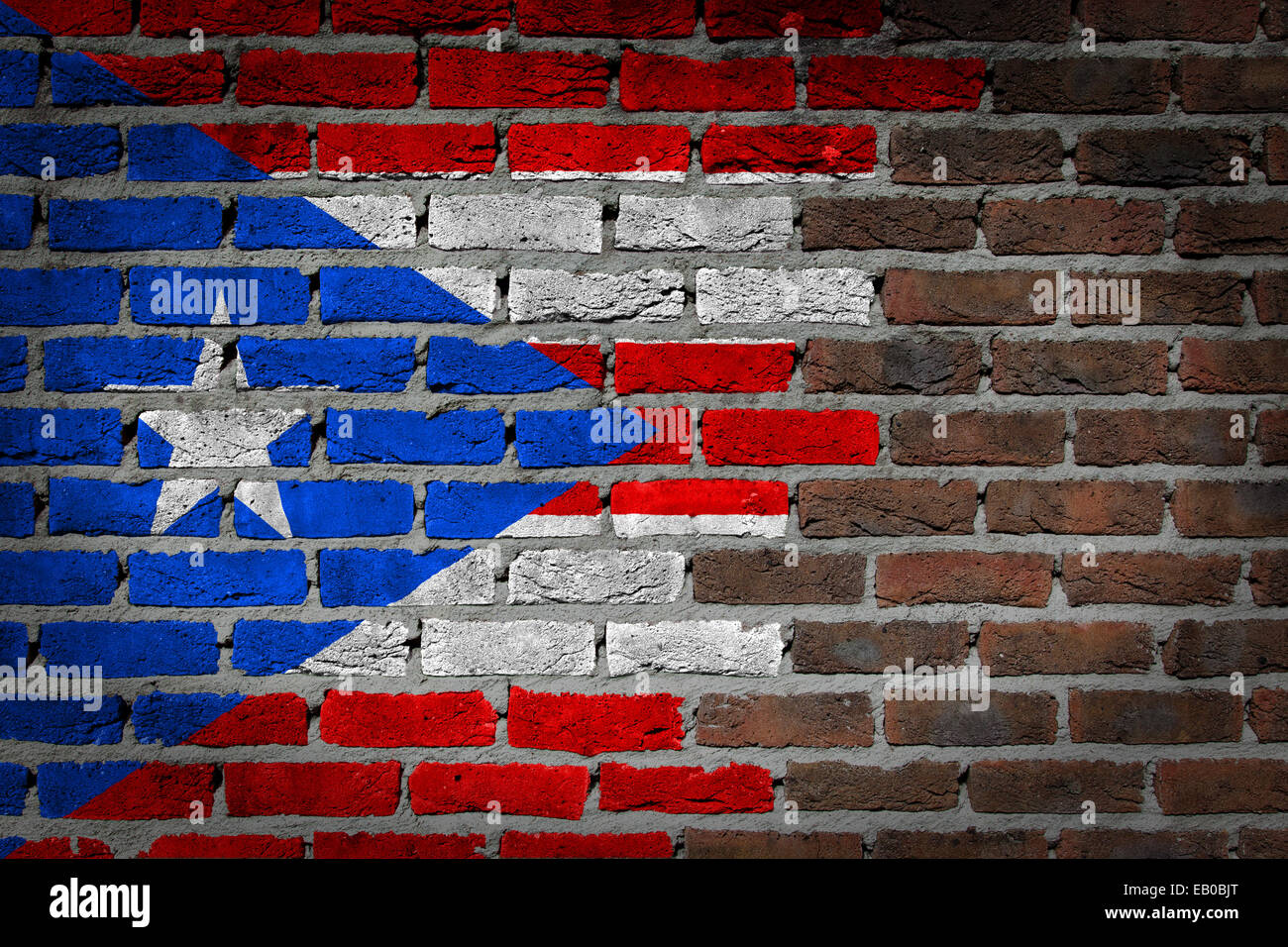 Very old dark red brick wall texture with flag - Puerto Rico Stock ...