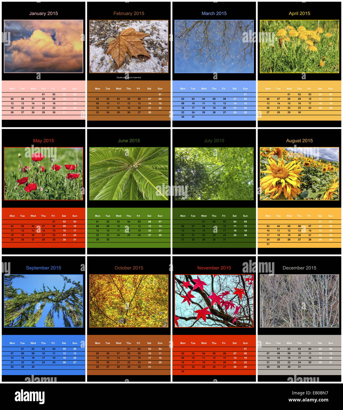 Nature calendar for 2015 with all months and week starting on monday ...