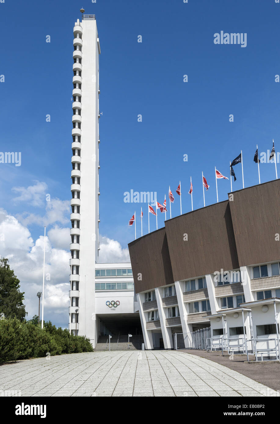 Helsinki Olympic Stadium located in the Töölö district of Helsinki ...