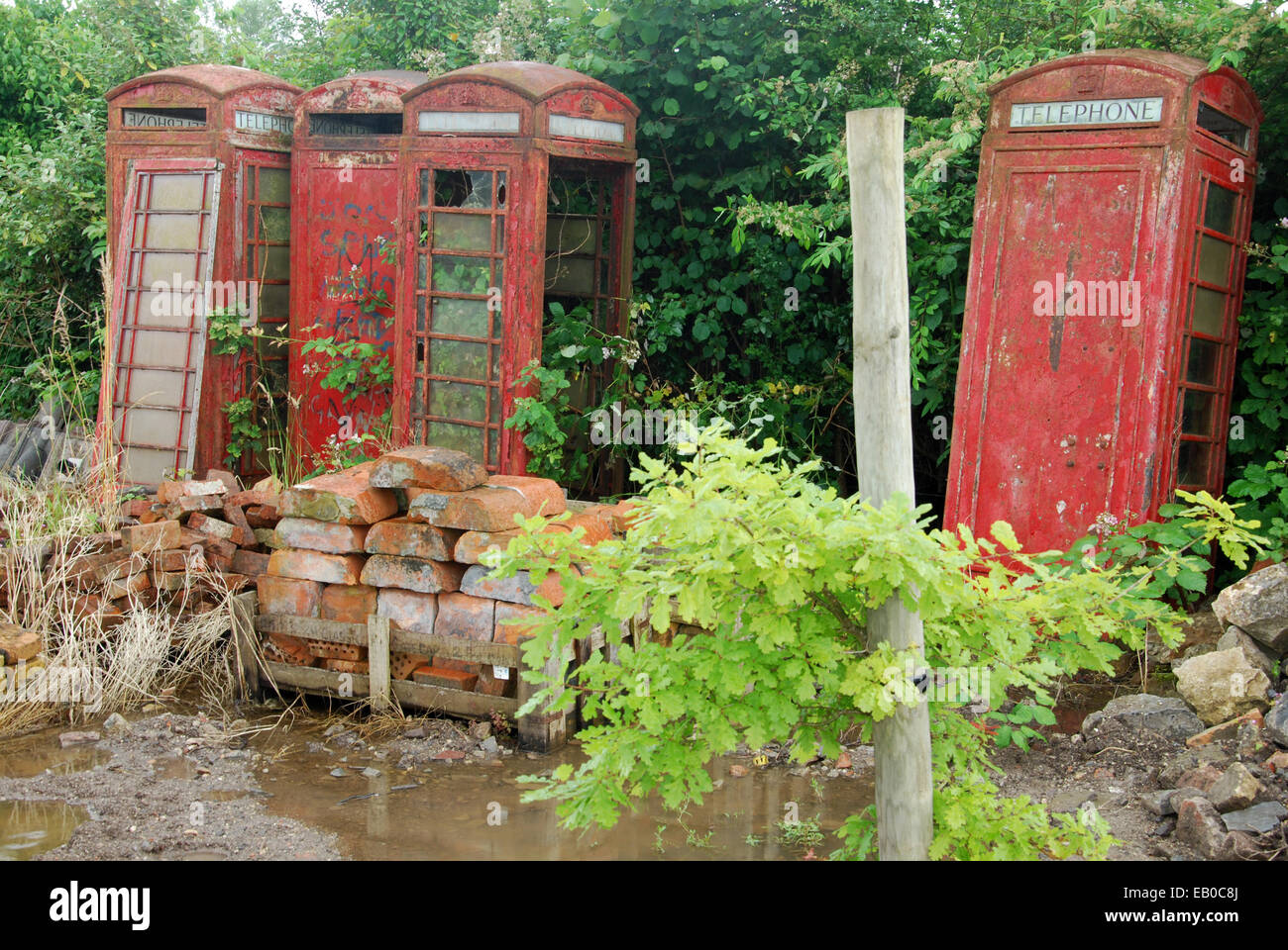 derelict classic red phone boxes Stock Photo - Alamy