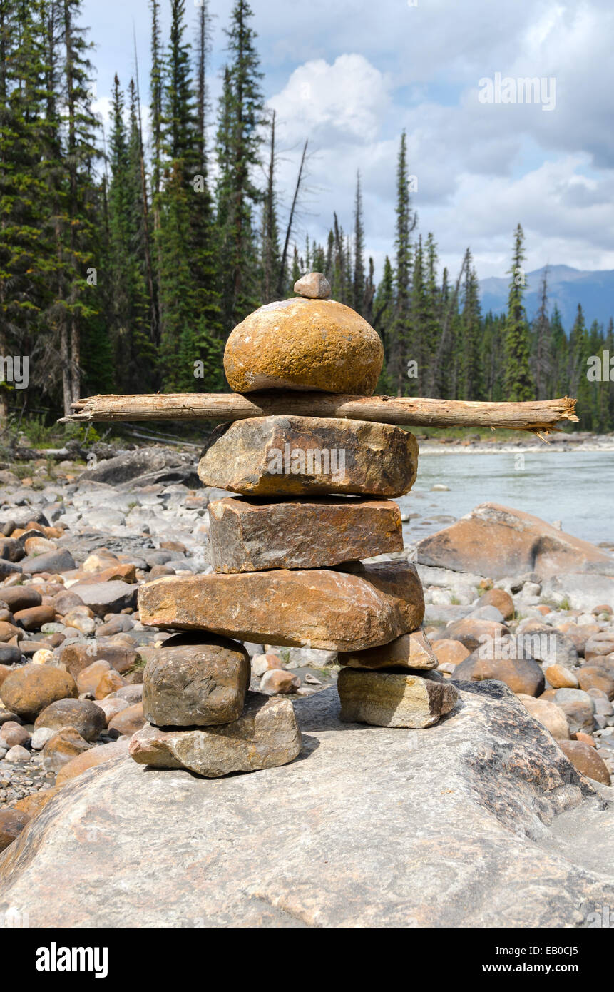 stone man on the banks of the Athabasca River Stock Photo - Alamy