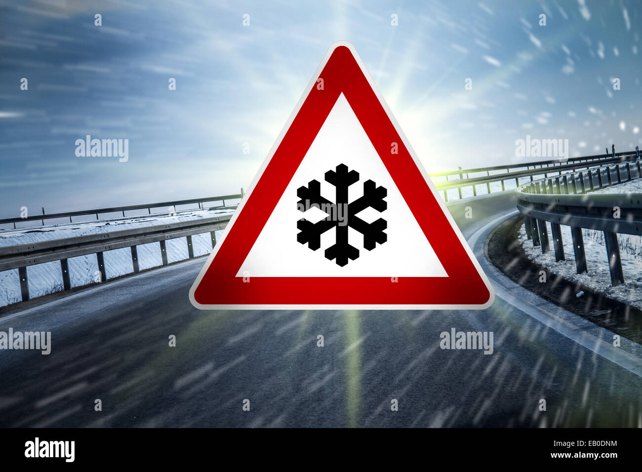 winter road sign on highway Stock Photo - Alamy