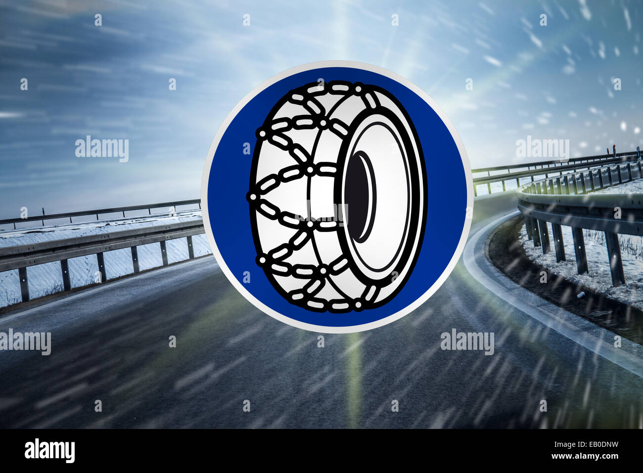 snow tire sign on highway Stock Photo - Alamy