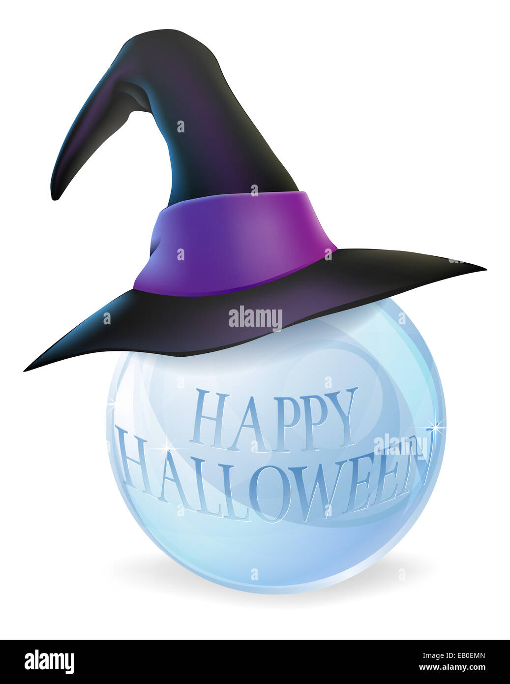 A cartoon Halloween witch hat on a crystal ball with Happy Halloween ...