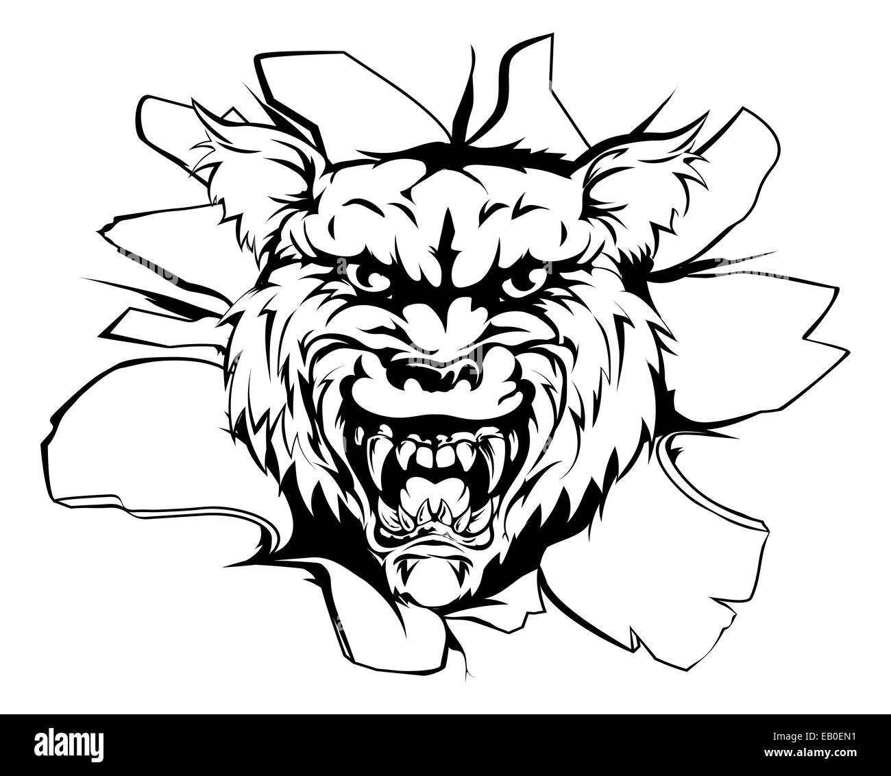 A mean looking wolf animal mascot breaking through a wall Stock Photo ...