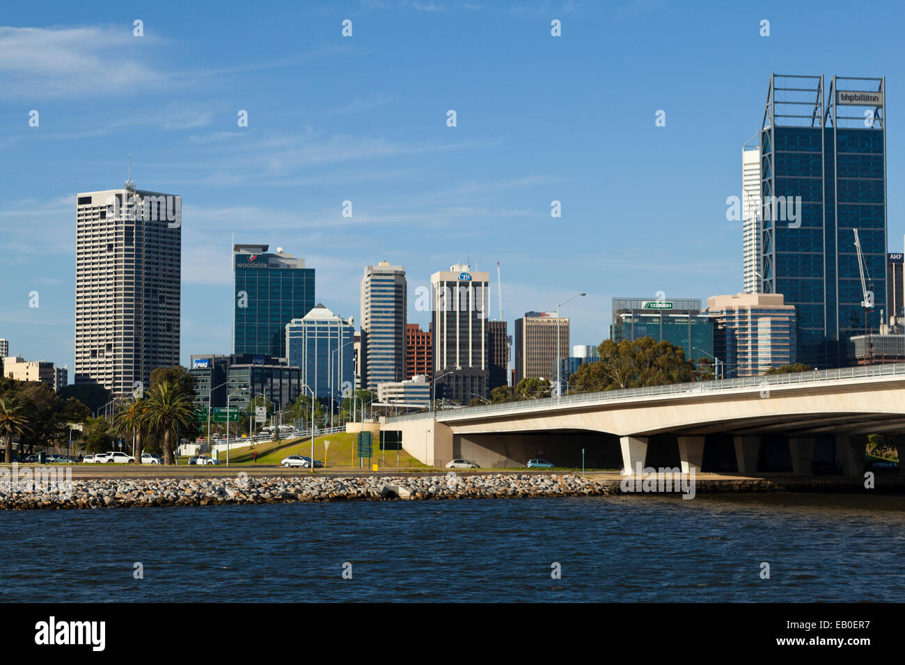 Swan River and Skyscrapers in Central Business District Perth Western ...
