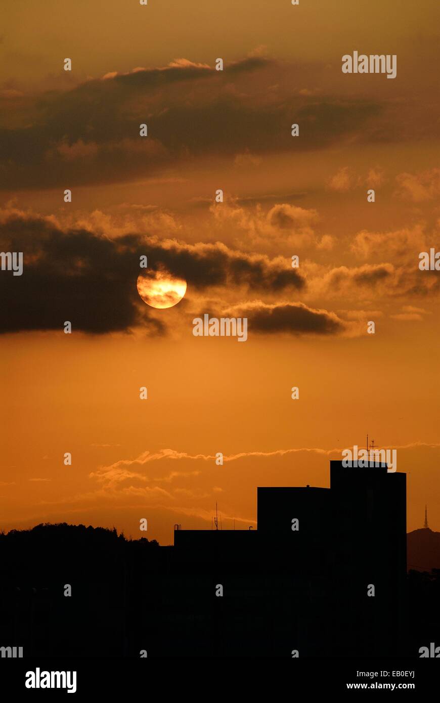 sunset with Sun and cloud in a city Stock Photo - Alamy
