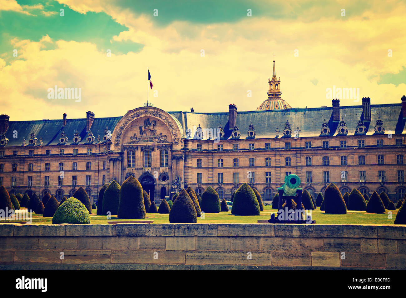 Les Invalides hospital in Paris, France. Vintage toned photo Stock ...