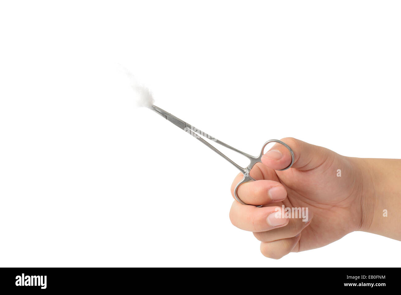 curved forceps with asian hand, isolated on white Stock Photo - Alamy