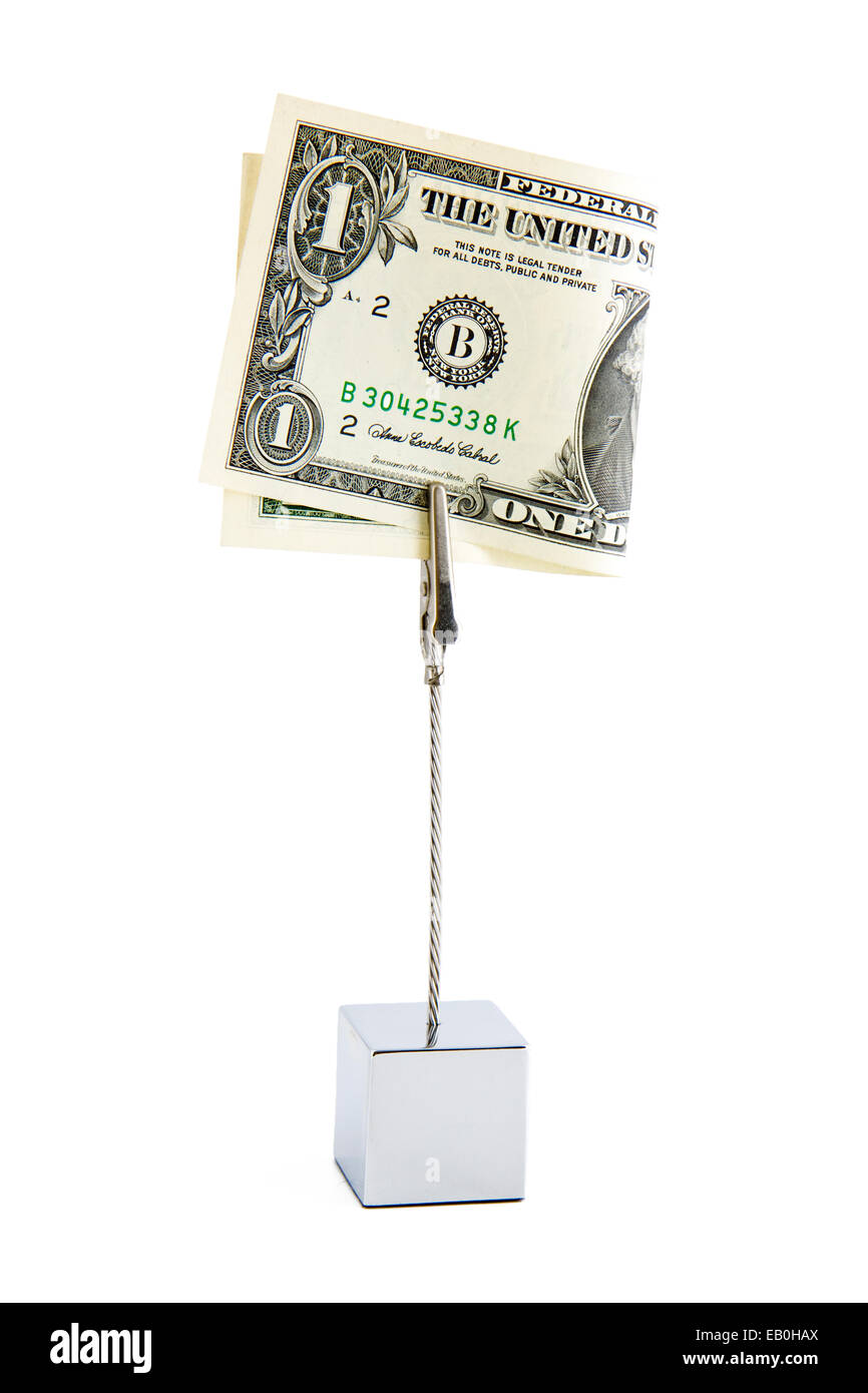 Small office desk stand with one american dollar banknote isolated on ...