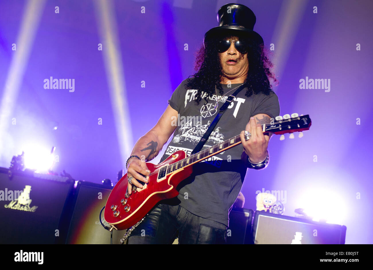 The guitarist Slash performs on stage during his German tour at the ...