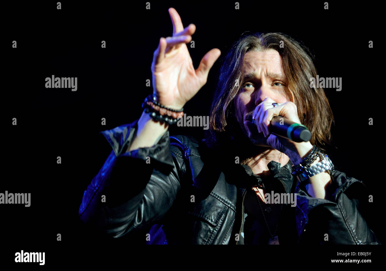 Singer Myles Kennedy performs with guitarist Slash on stage during his ...