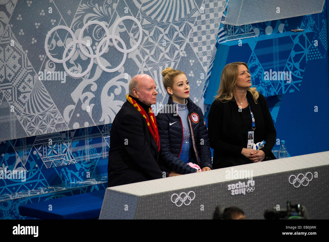 Gracie Gold (USA) and her coach Frank Carroll (L) and choreographer in ...