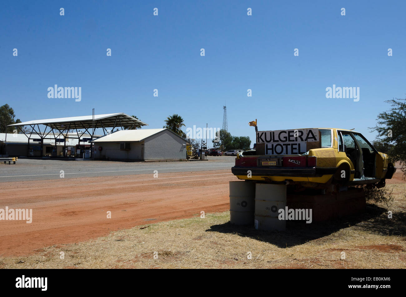 Sign on derelict car, Roadhouse, Kulgera, Northern Territory, Australia ...