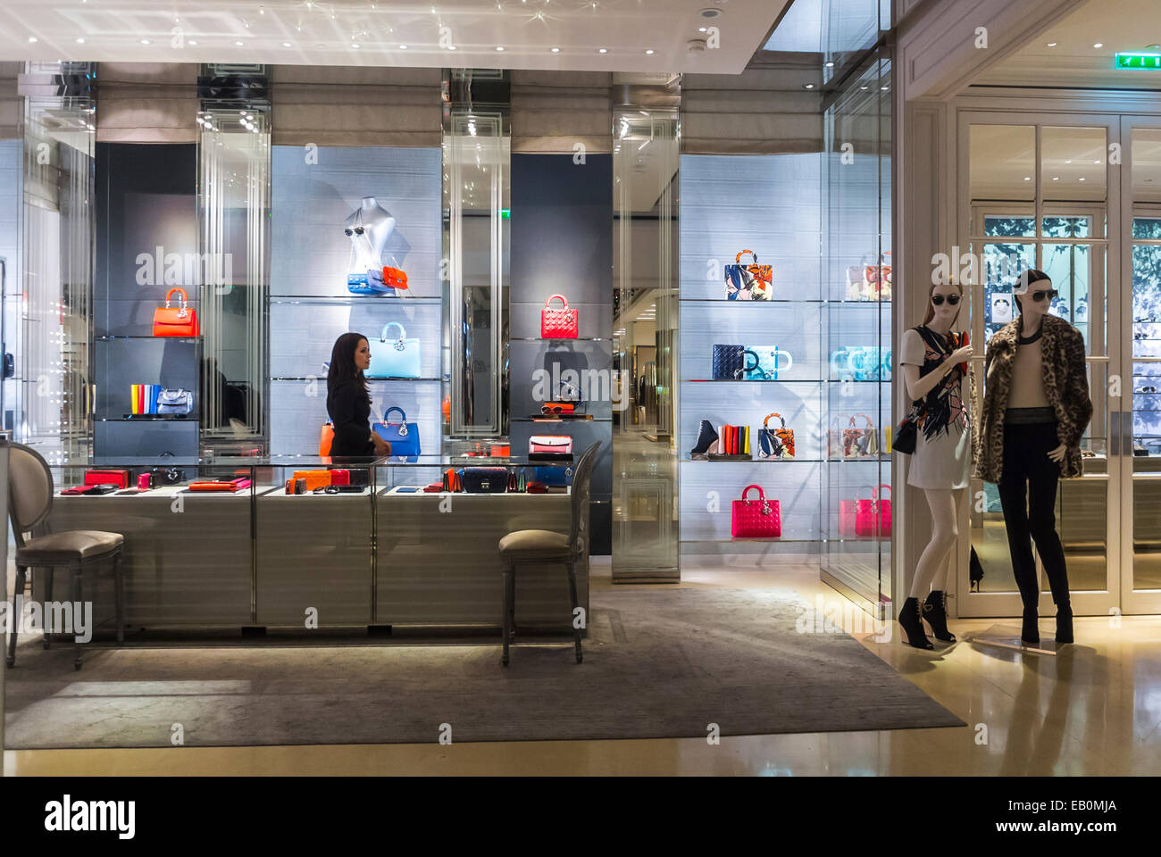 Paris, France, Woman Clerk inside French Department Store, Galeries ...