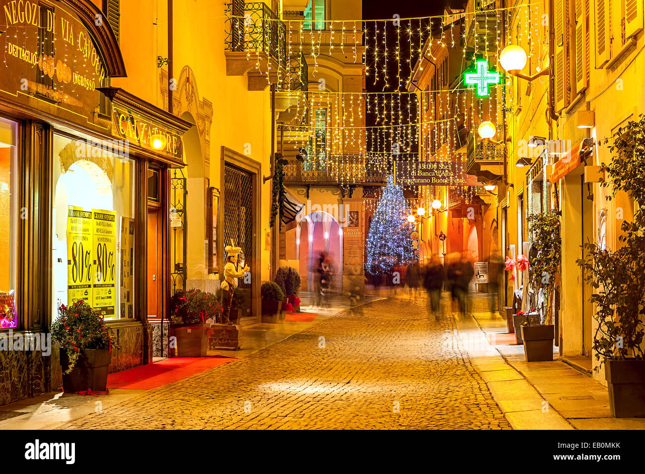 Evening view of illuminated street of Alba Stock Photo - Alamy