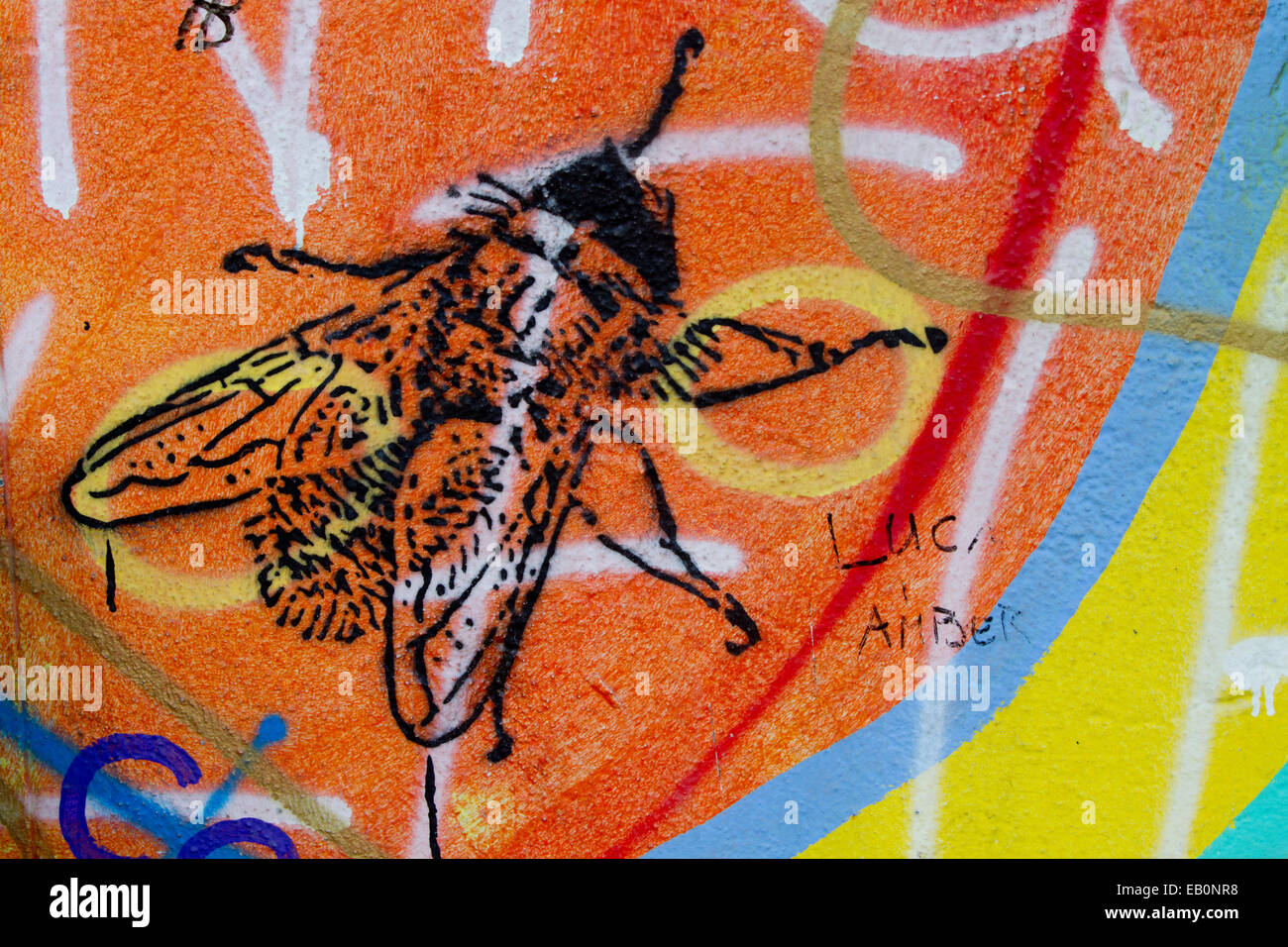 Graffiti street art fly Berlin wall tags urban Stock Photo - Alamy