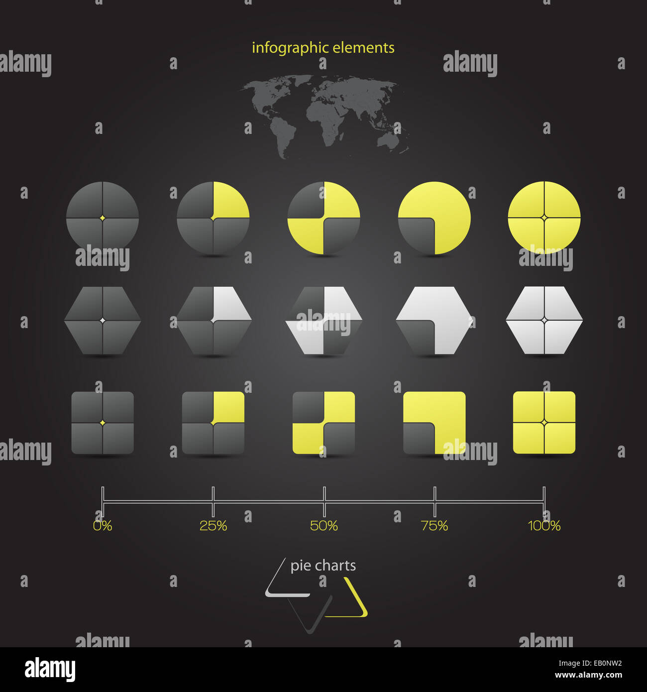 new set of info graphic icons with modern pie charts and world map ...