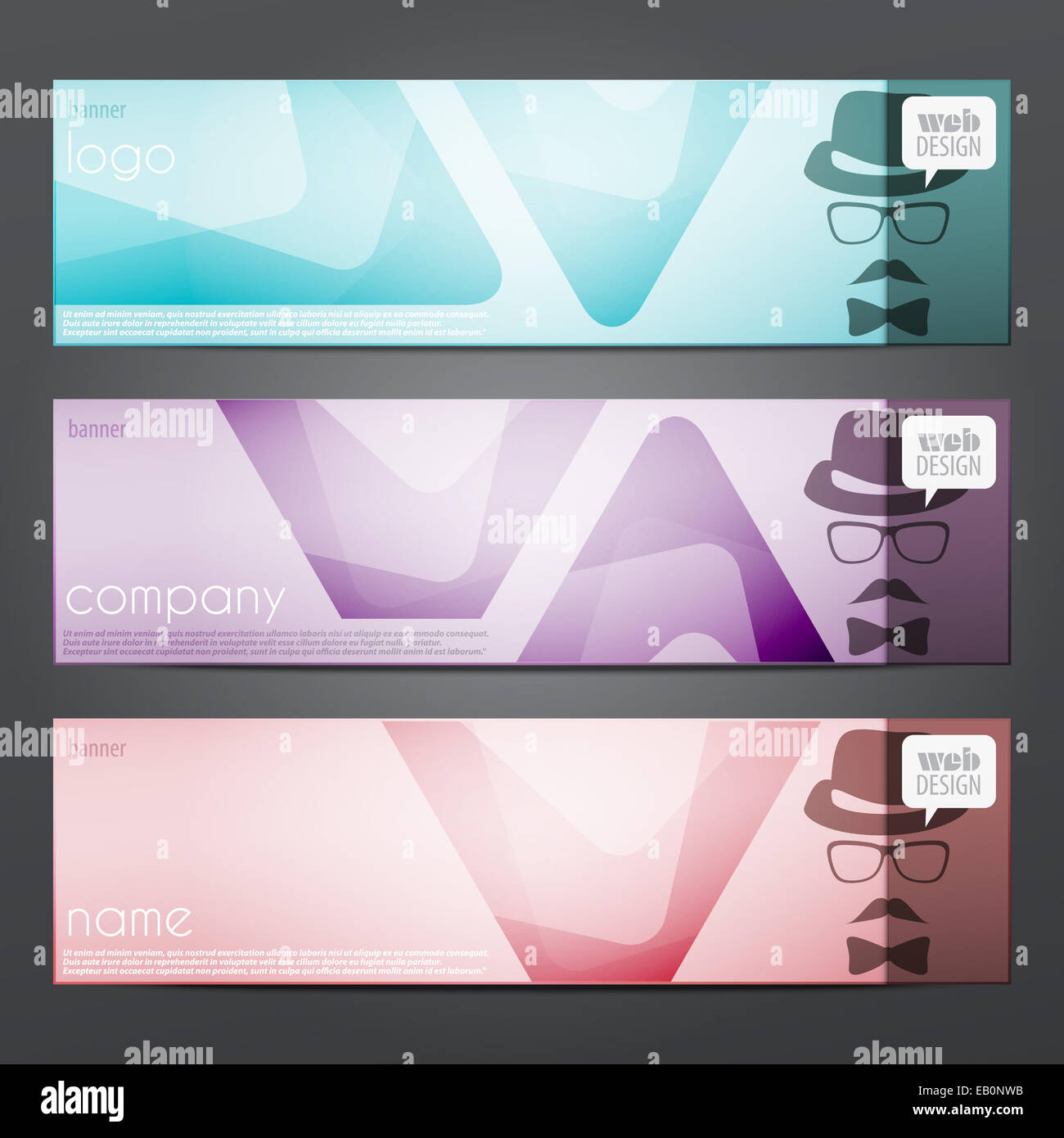 new set of colorful header banners with man face symbol. vector graphic ...