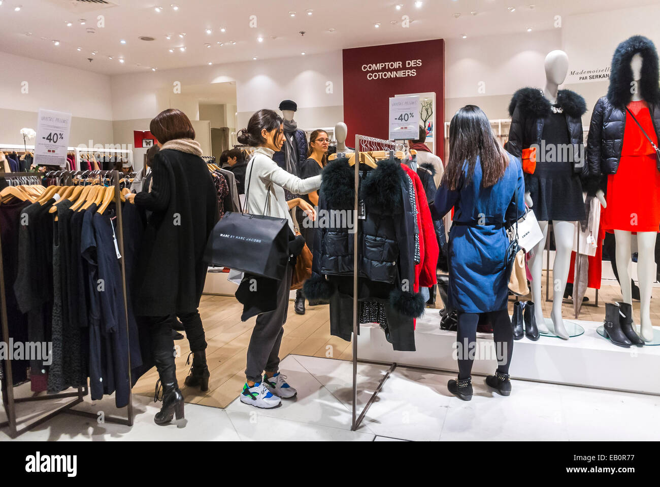 Paris, France, Women Shopping clothes inside French Department Store ...