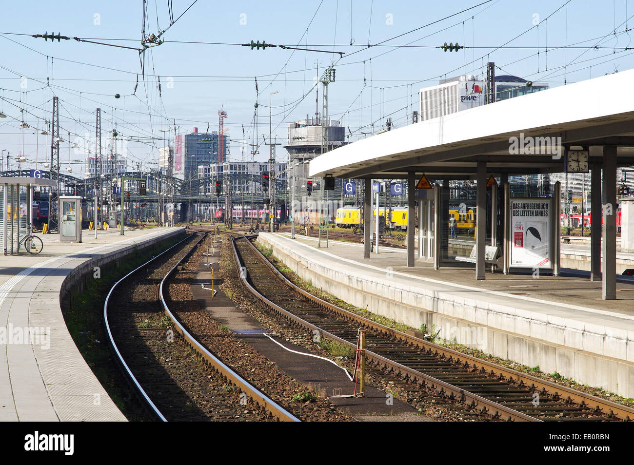 Platform at Munich, Germany main station with electric wiring above ...