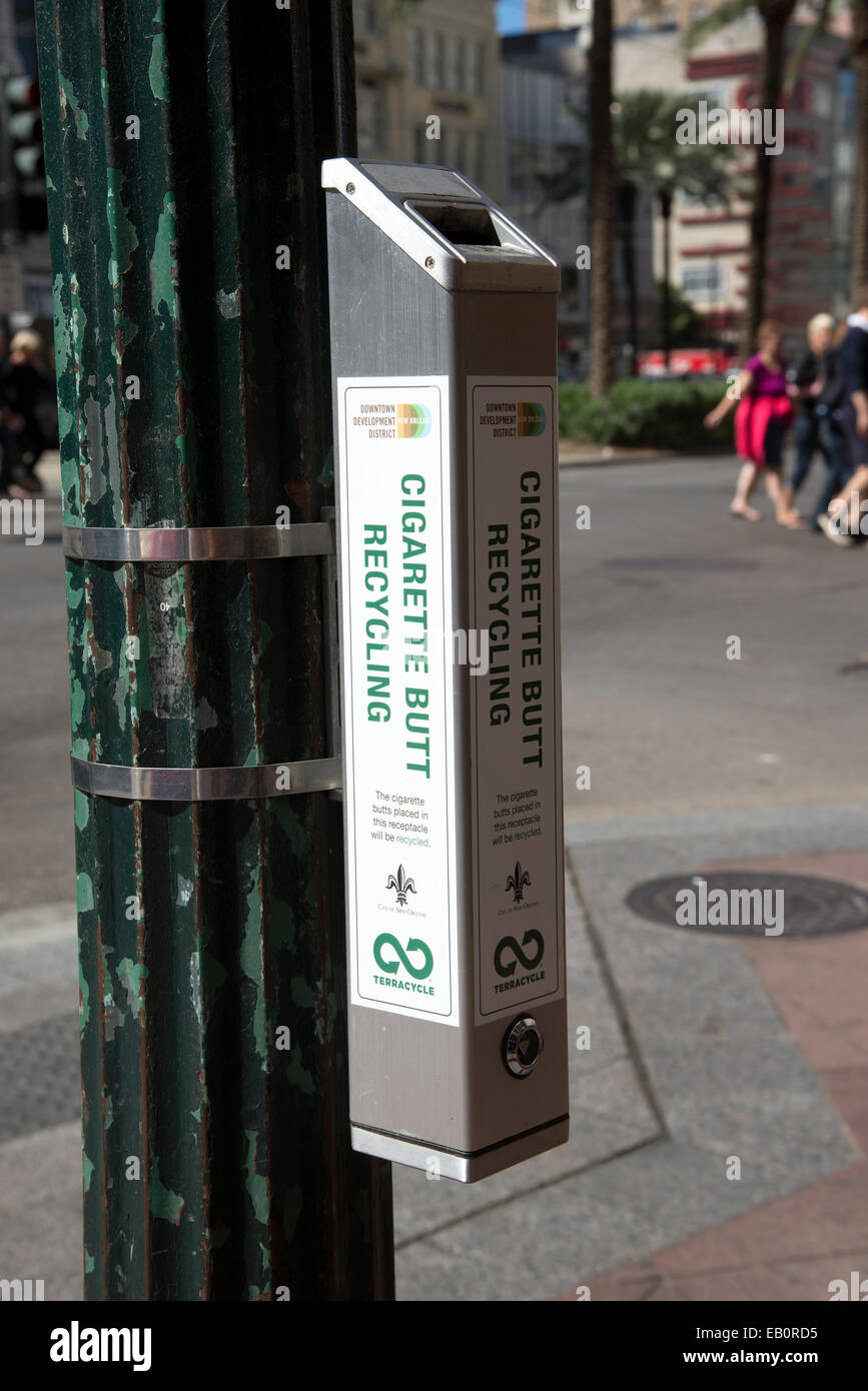 Cigarette butt recycle bin on a lampost in New Orleans USA Stock Photo ...