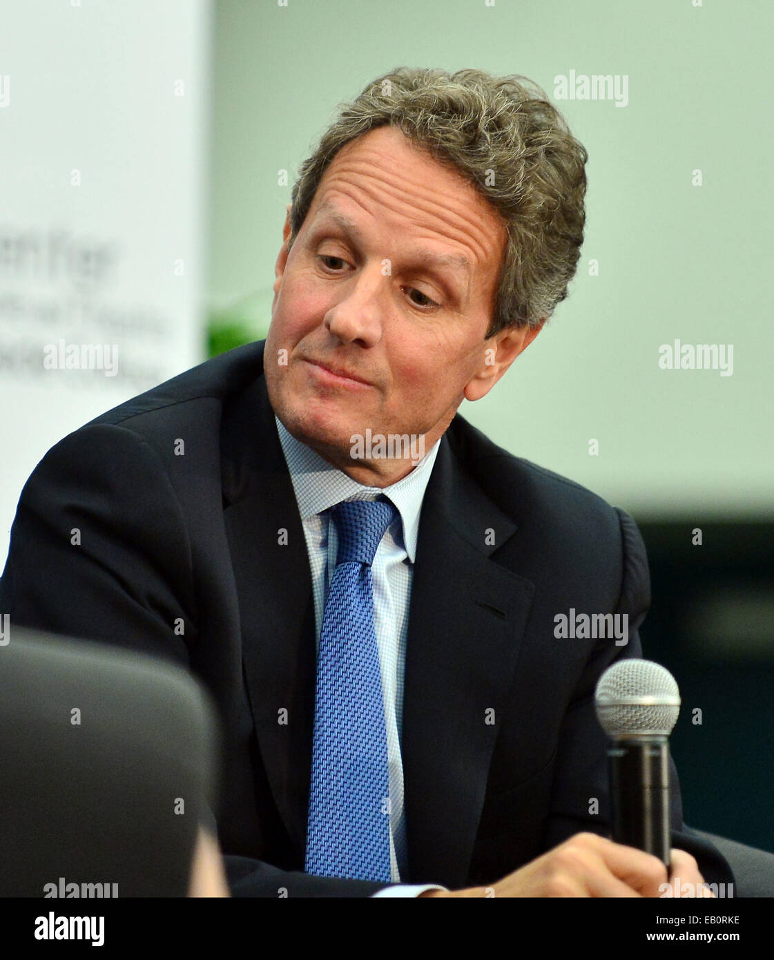 Timothy Geithner speaks with Bloomberg Television reporter Julianna ...