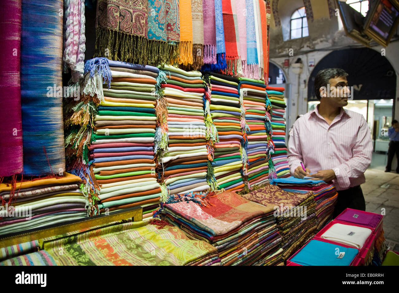 Colorful textile display at the Grand Bazaar, Istanbul, Turkey, Middle ...