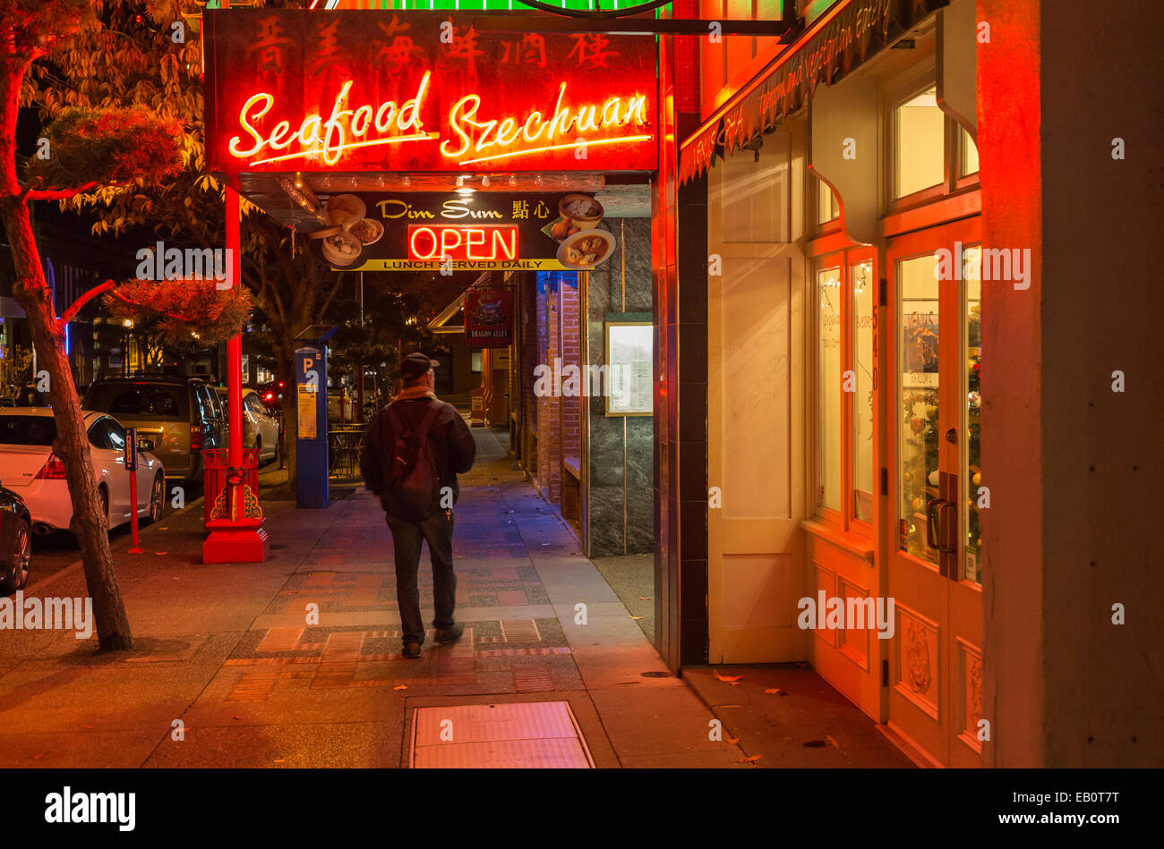 Man walking through Chinatown at night-Victoria, British Columbia ...