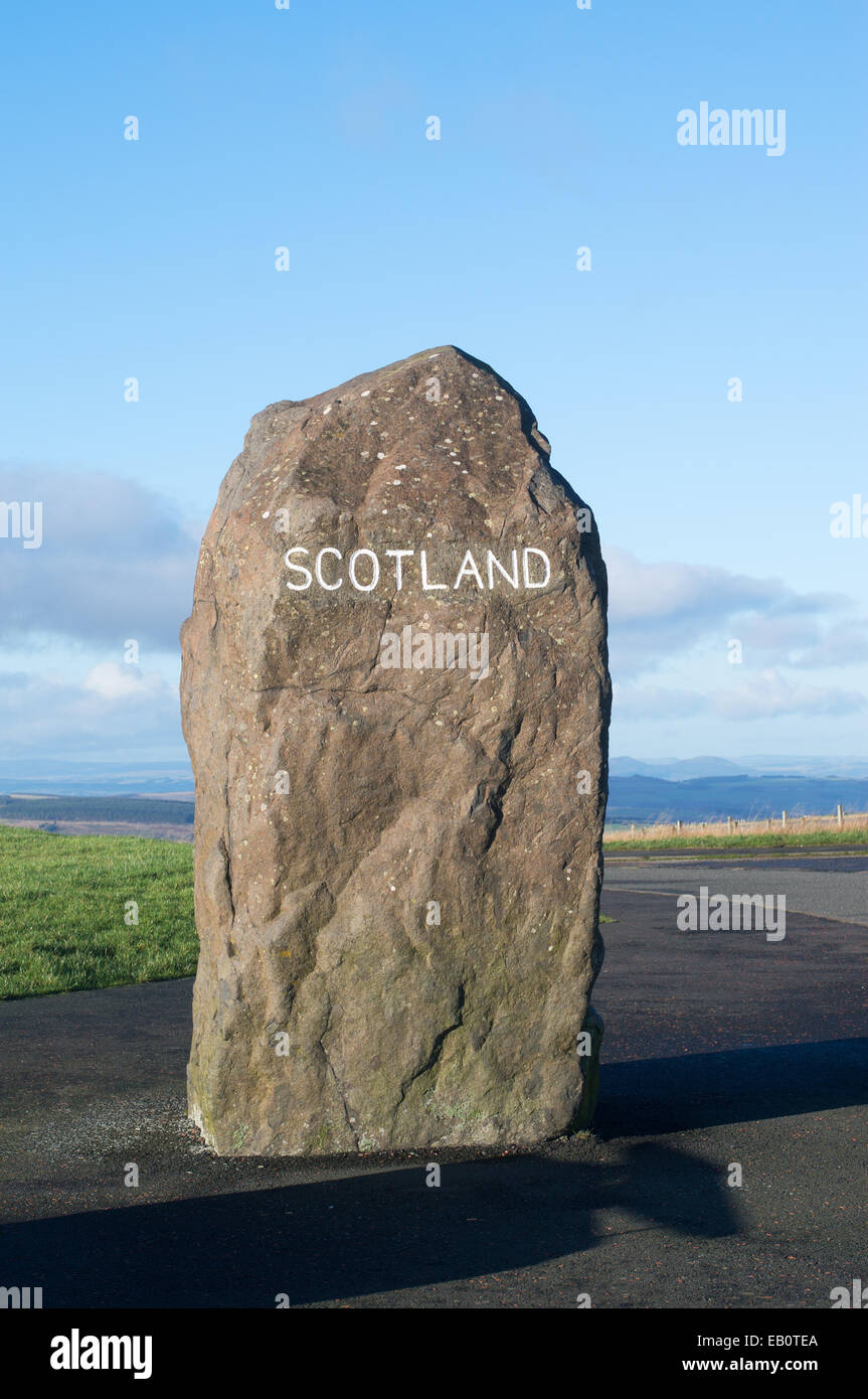 Stone marking England Scotland border at Carter Bar on the A68 road ...