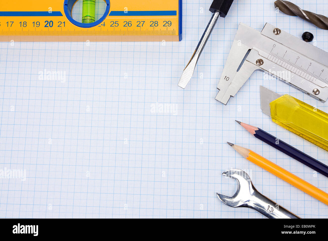 tools and instrument, pencil on graph grid paper Stock Photo - Alamy