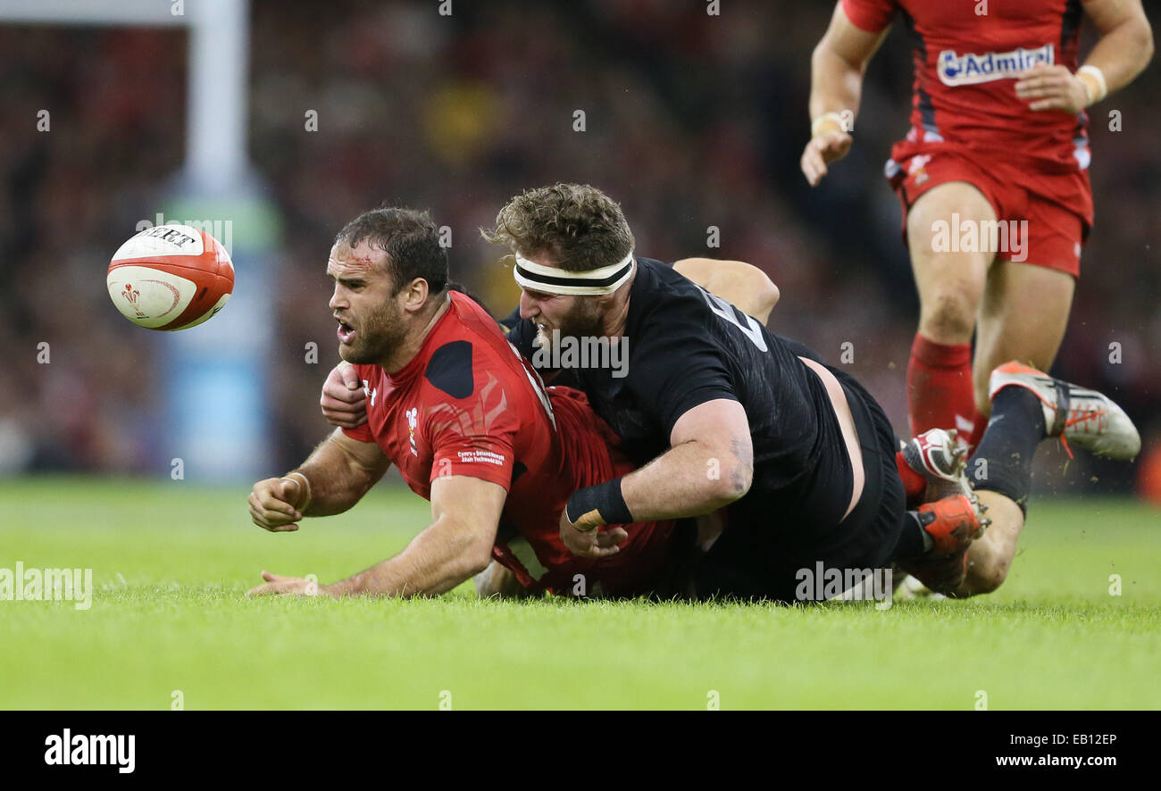 Cardiff, UK. 22nd Nov, 2014. Jamie Roberts of Wales tackled by Sonny ...