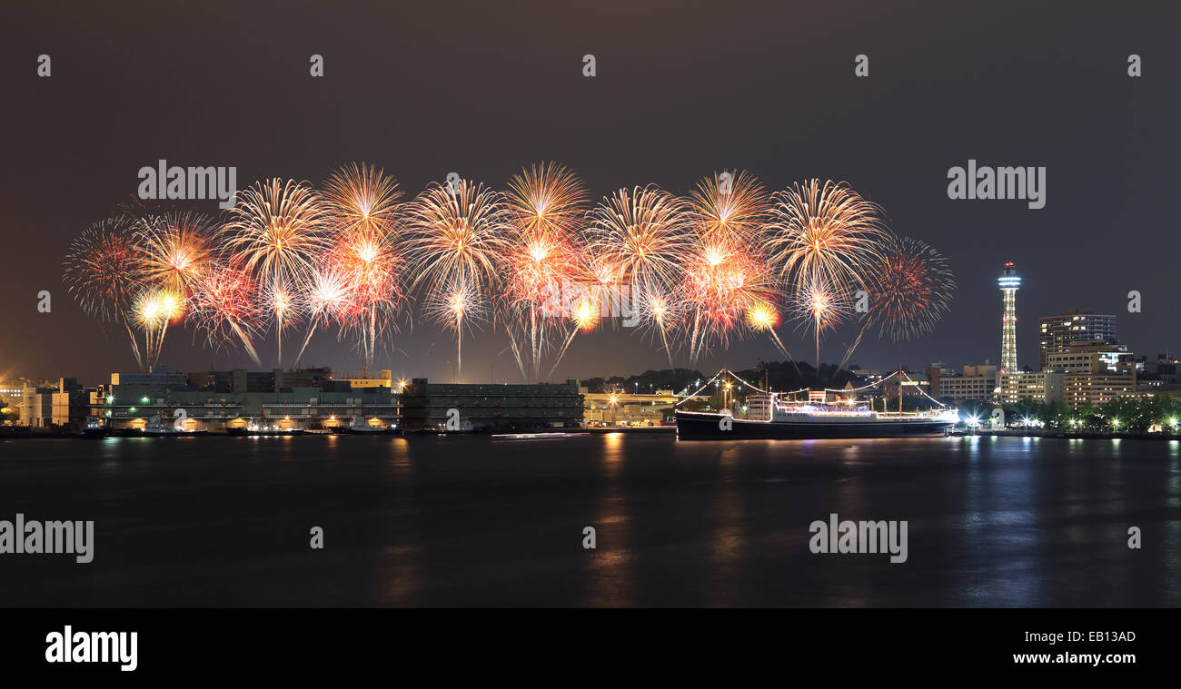 Fireworks celebrating over marina bay in Yokohama City, Japan Stock Photo - Alamy