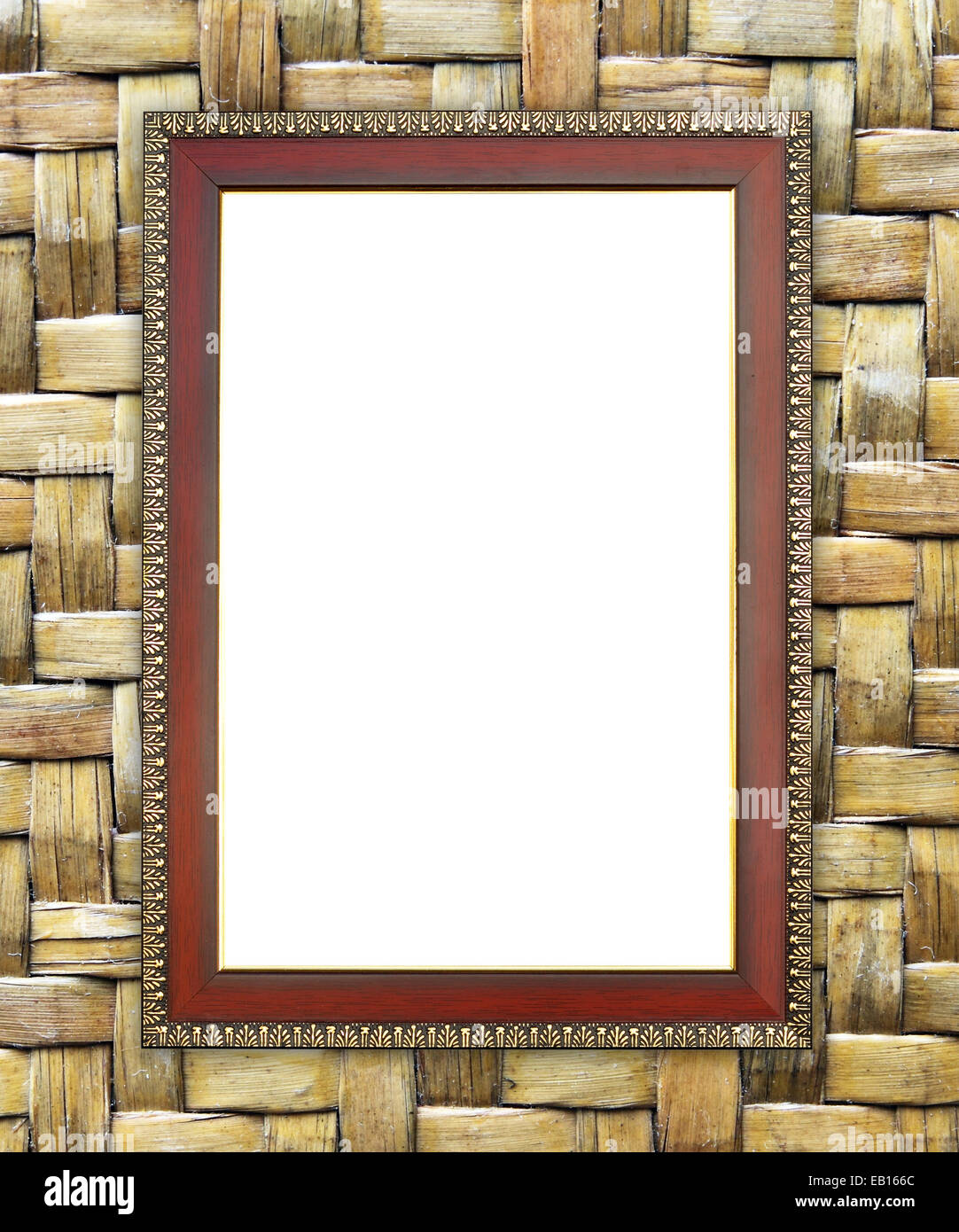 blank wood frame on bamboo wall background Stock Photo - Alamy