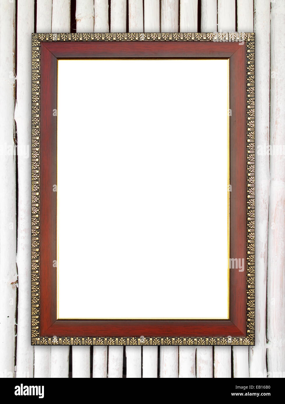 blank wood frame on bamboo wall background Stock Photo - Alamy
