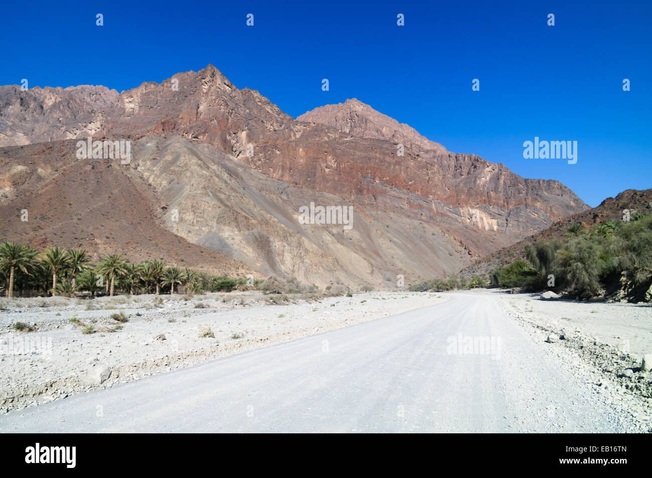 Road through Wadi As Sahtan in the Hajar Mountains, Oman Stock Photo ...