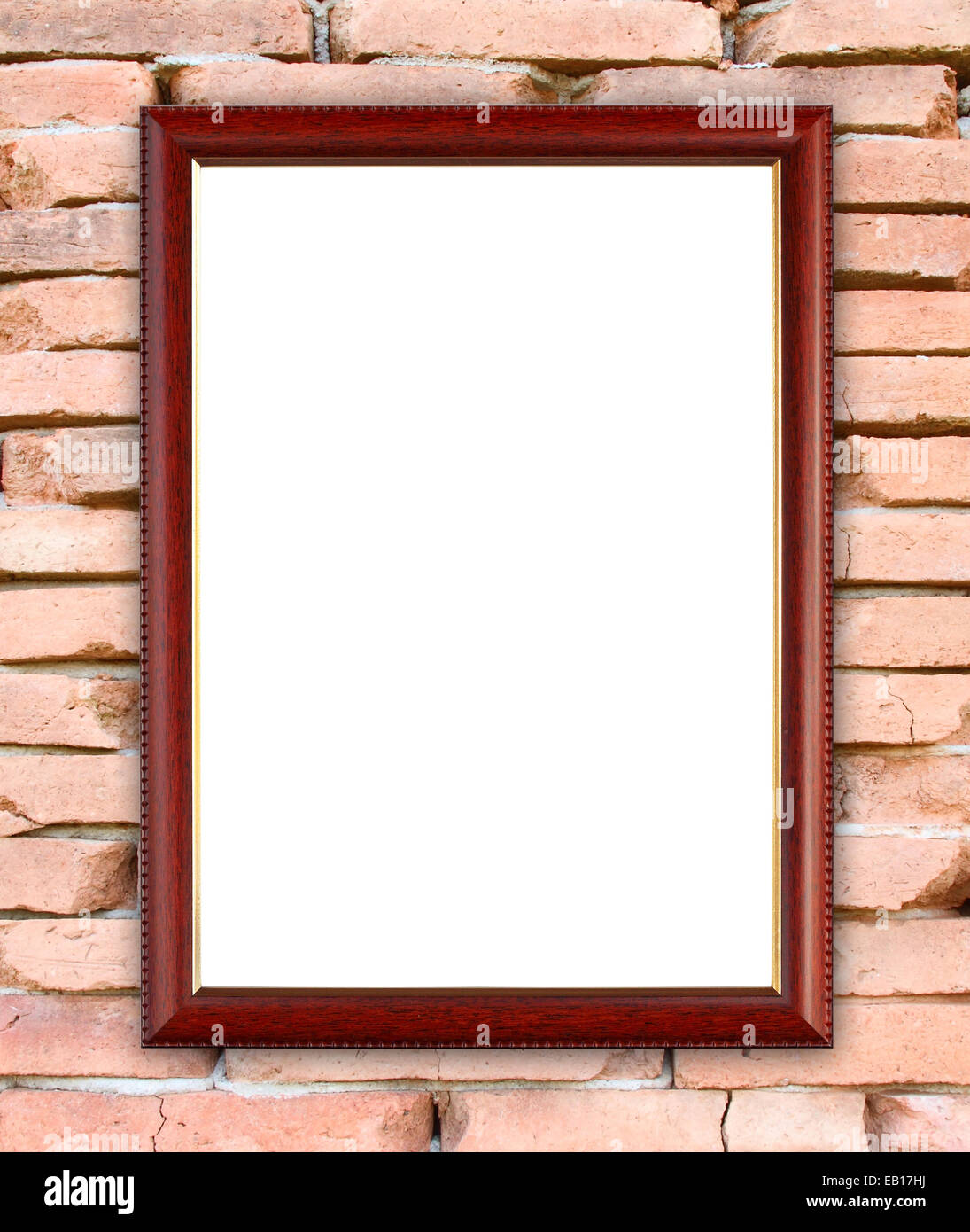 blank wood frame on brick stone wall background Stock Photo - Alamy
