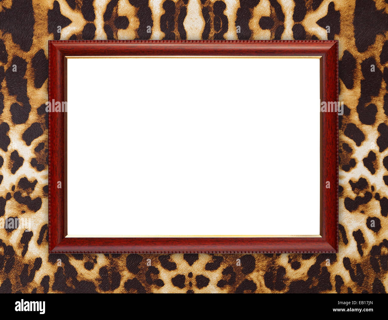 blank wood frame on leopard texture background Stock Photo - Alamy