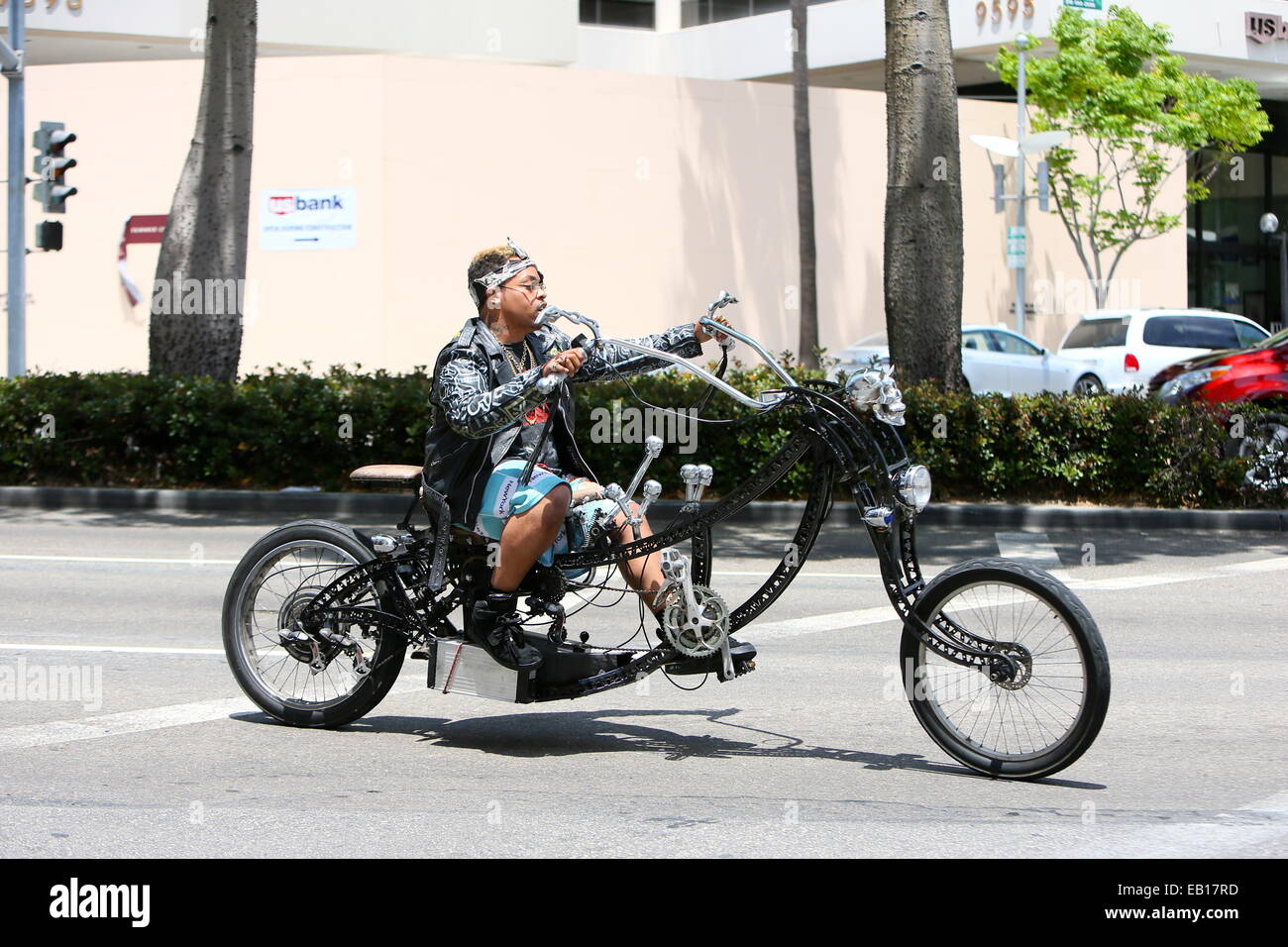 Rapper David Sebastian seen riding an electric bicycle around Beverly ...