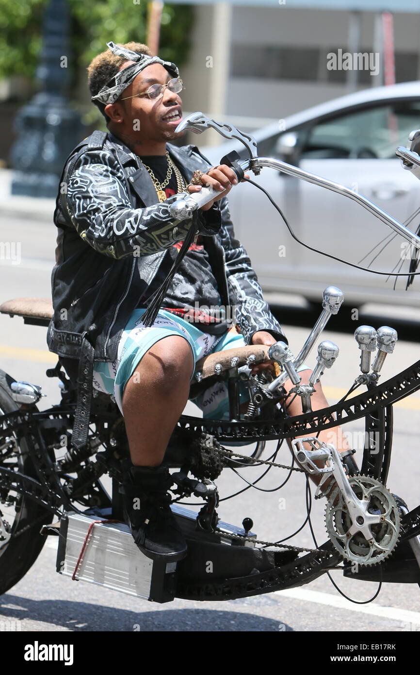 Rapper David Sebastian seen riding an electric bicycle around Beverly ...