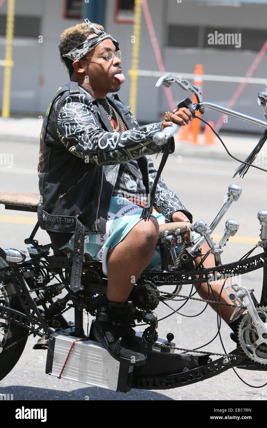 Rapper David Sebastian seen riding an electric bicycle around Beverly ...