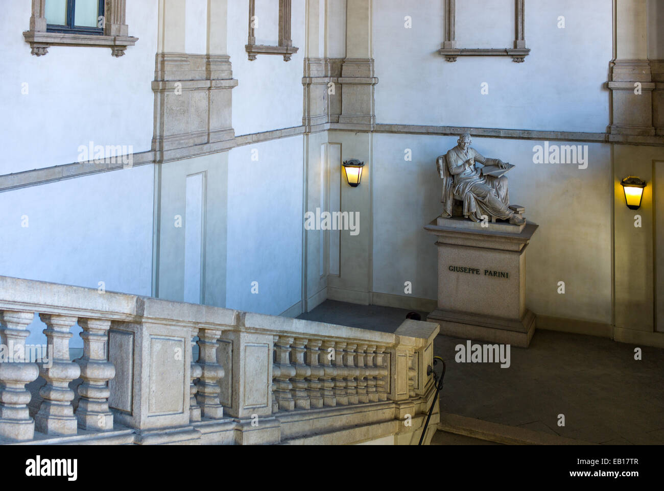 Italy, Milan, the Parini statue in the staircase of the Pinacoteca of ...