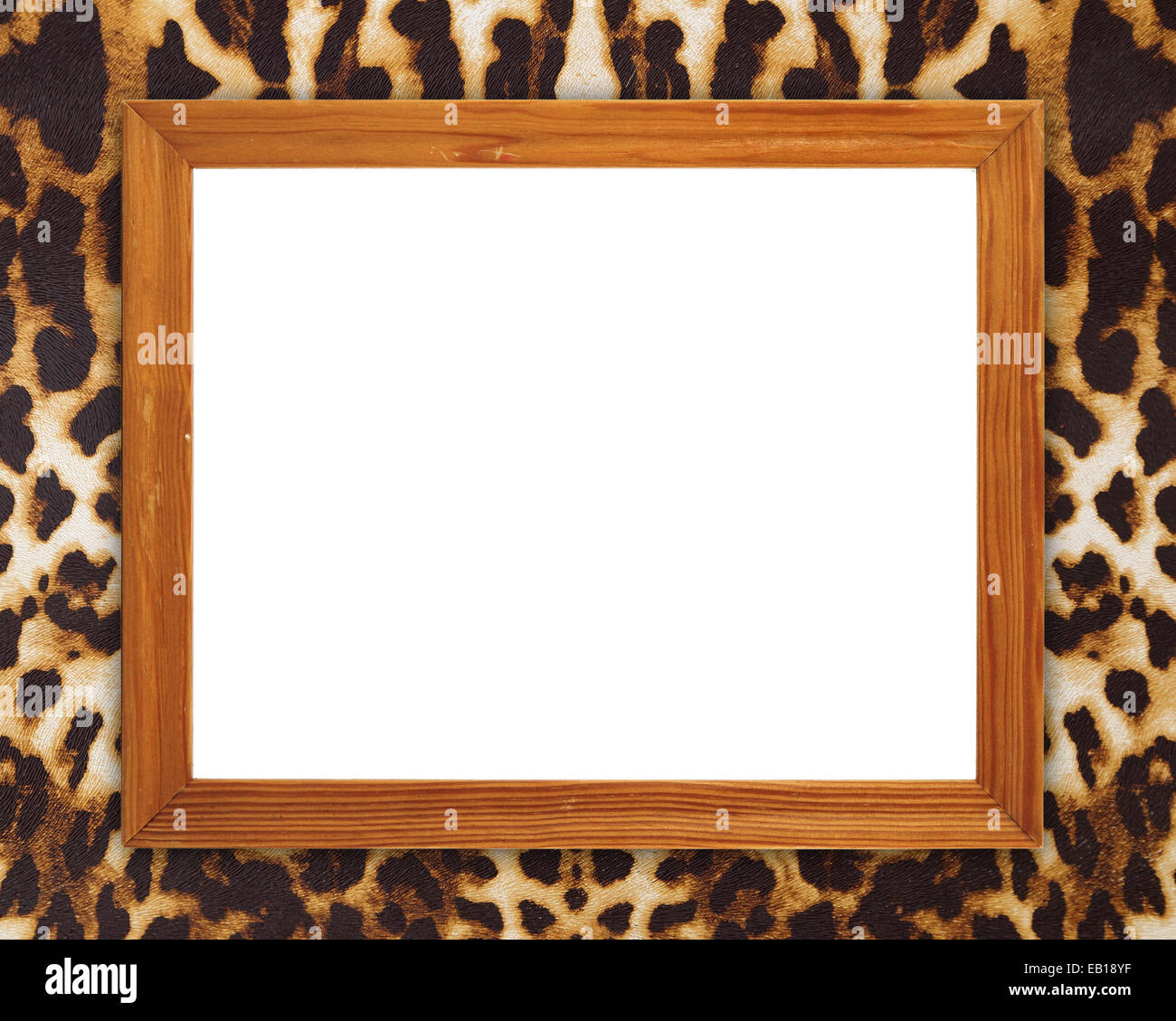 blank wood frame on leopard texture background Stock Photo - Alamy