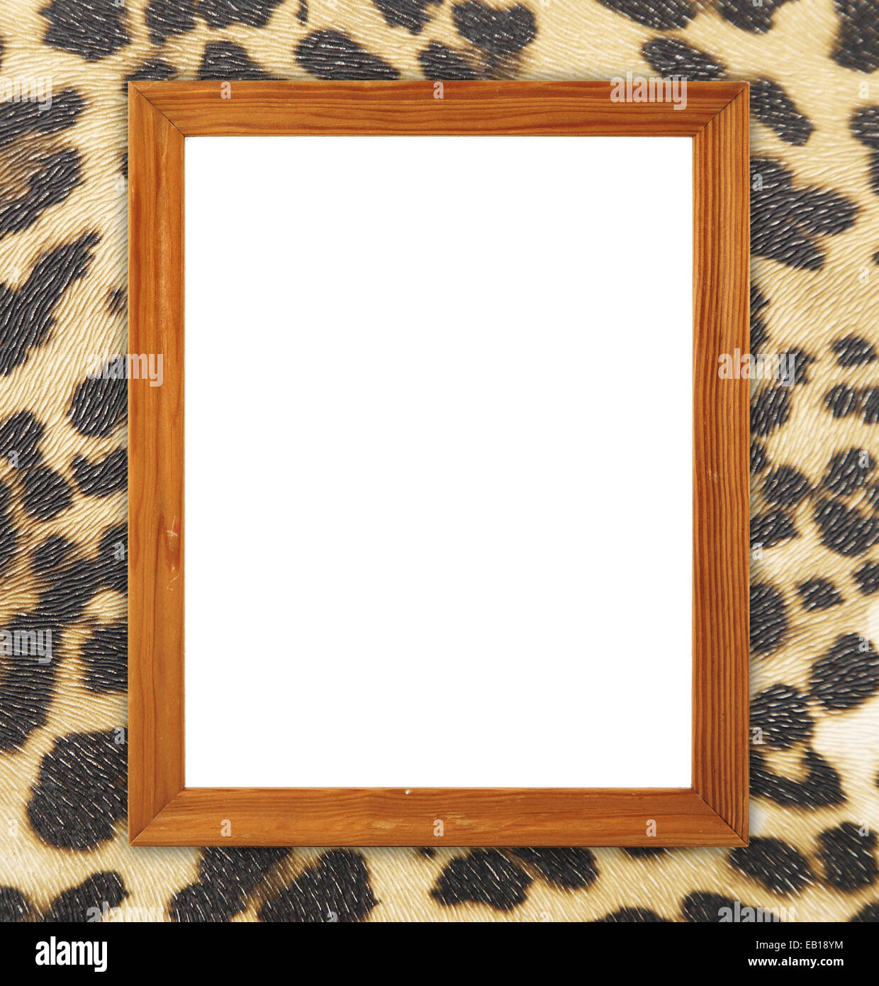 blank wood frame on leopard texture background Stock Photo - Alamy