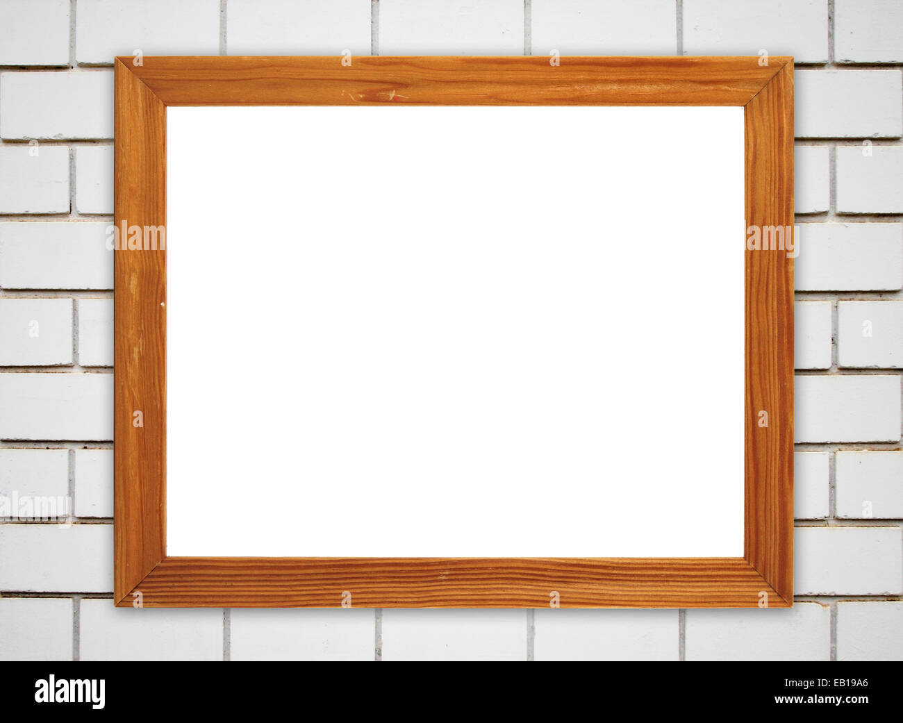blank wood frame on brick stone wall background Stock Photo - Alamy
