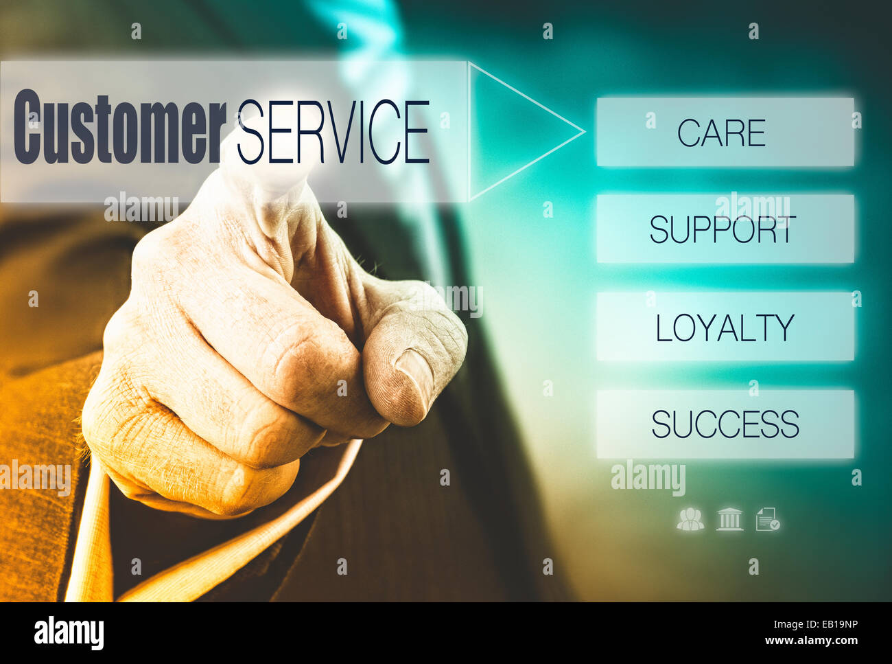 Businessman pressing a Customer Service Concept button Stock Photo - Alamy