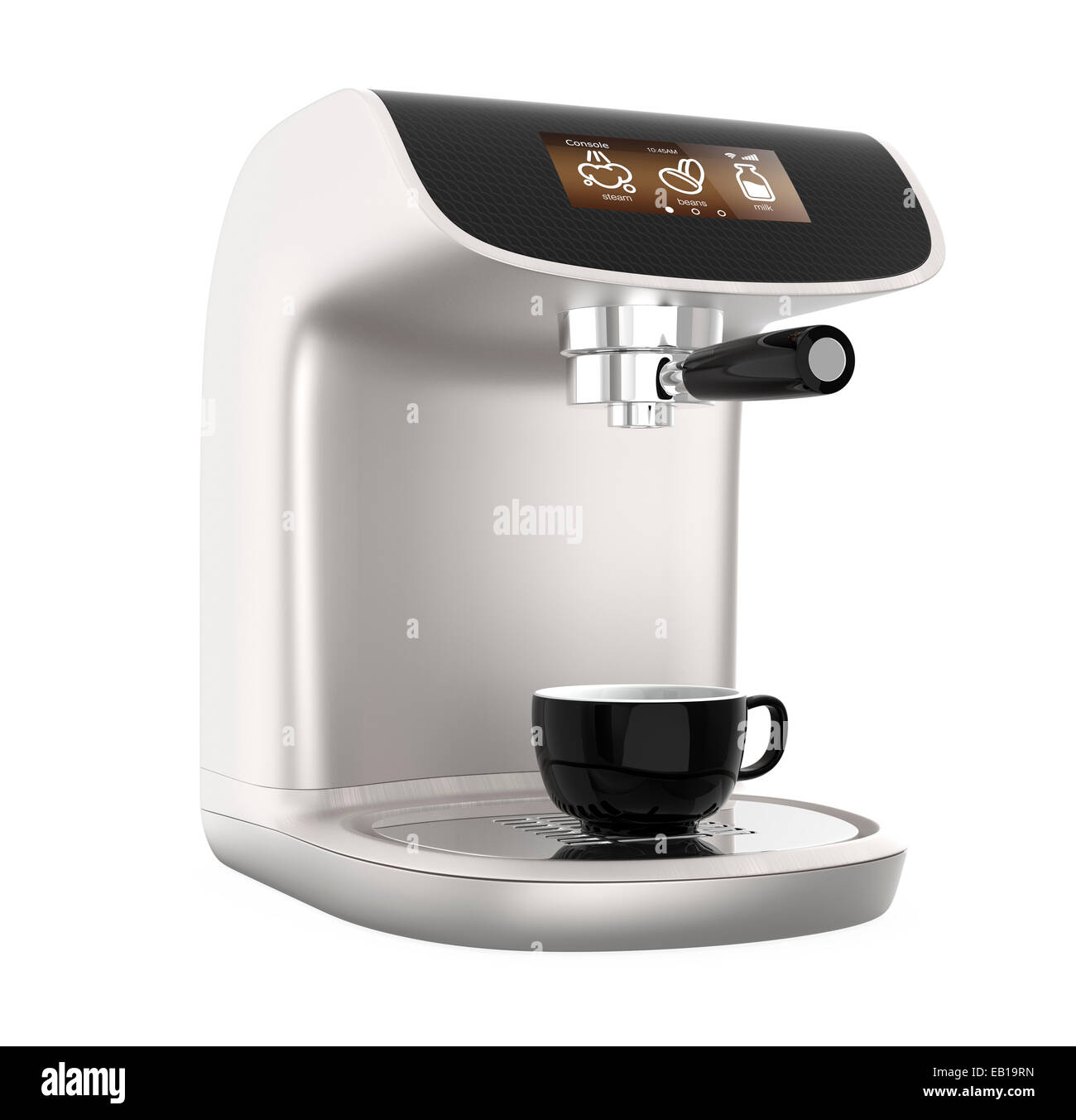 Stylish coffee machines with touch screen isolated on white background ...