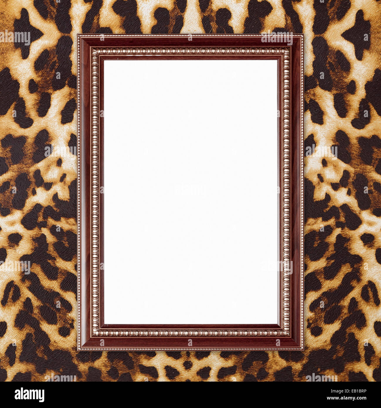 blank wood frame on leopard texture background Stock Photo - Alamy