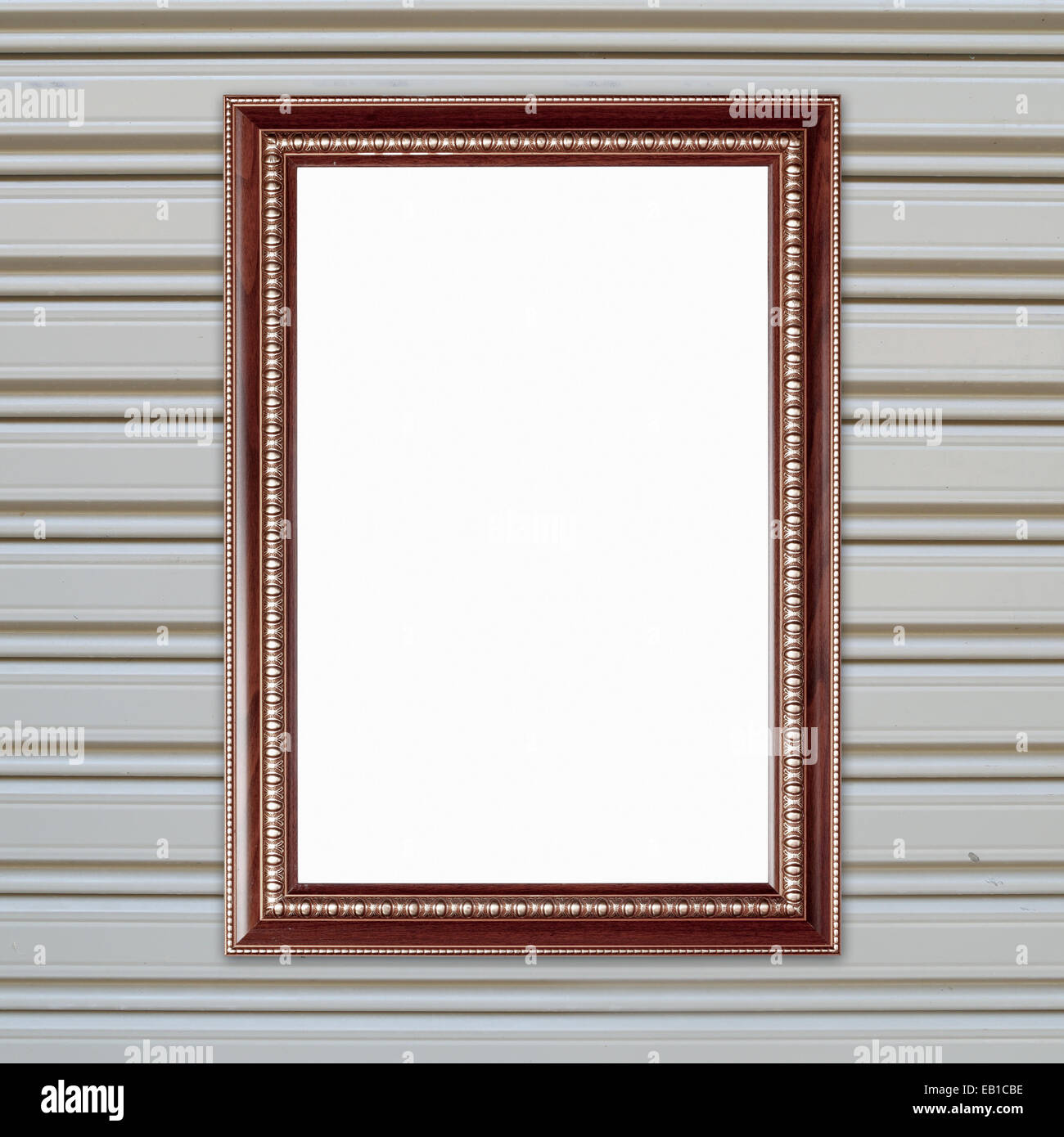 blank wood frame on metall door texture background Stock Photo - Alamy